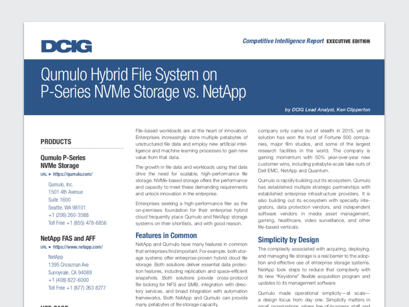 Qumulo Hybrid File System on P-Series NVME Storage vs. NetApp - Qumulo