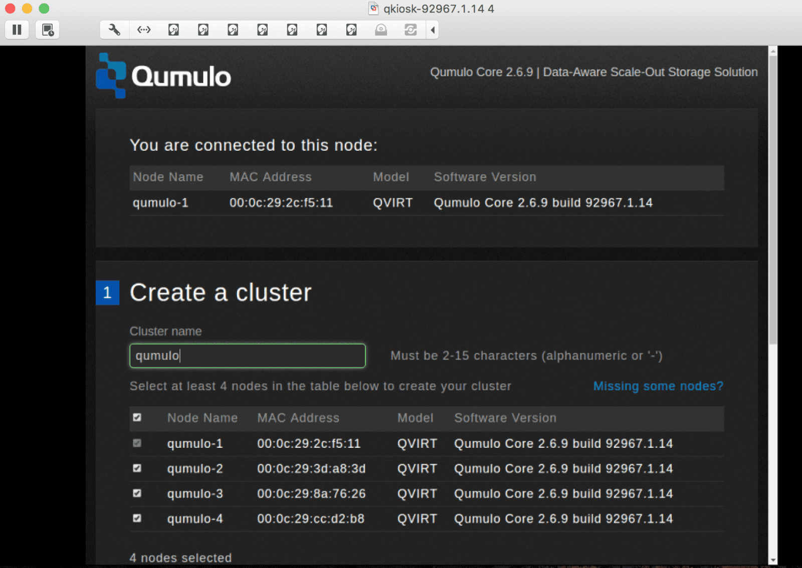 How To Create a Qumulo Cluster on a Mac | Qumulo Documentation